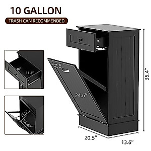 Visionwards Tilt Out Trash Cabinet Bin, Wooden, Dog Proof Garbage Can Holder, Kitchen Island with Laundry Hamper, Black