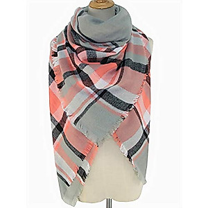EasySmile Womens Buffalo Plaid Blanket Scarf Long Shawls Warp Fashion Tartan Knit Winter Warm Cashmere Lattice Scarves