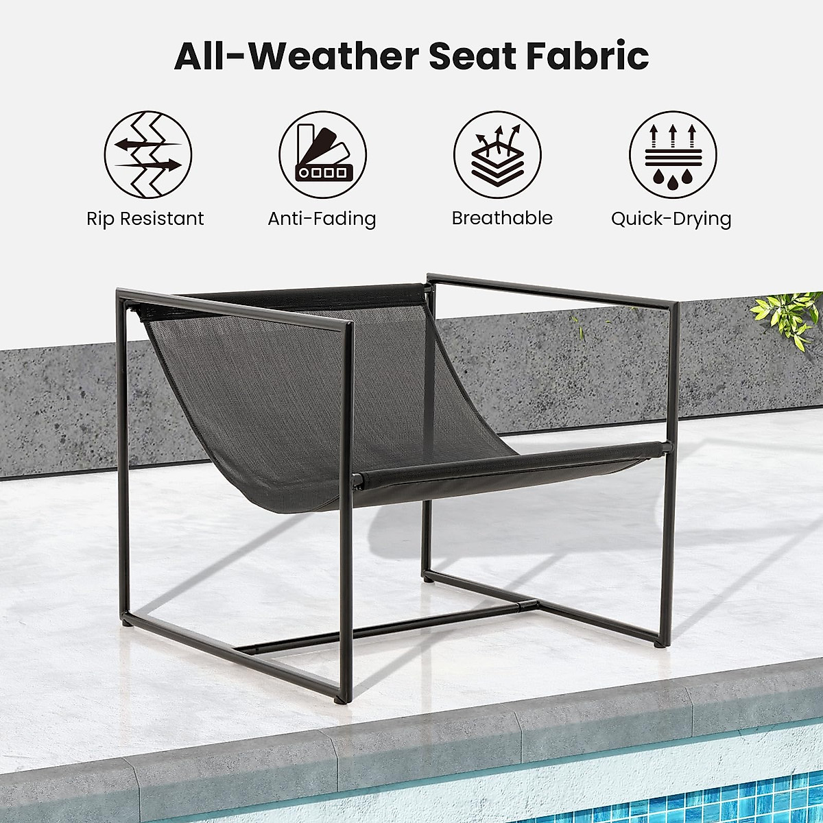 Tangkula Sling Accent Chair, Indoor Outdoor Leisure Chair with Seat & Back Cushions, Weatherproof Seat Fabric & Sturdy Metal Frame, Modern Ergonomic Lounge Chair for Living Room, Balcony (Navy)