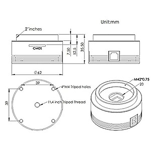 ZWO ASI120MM-S 1.2 MP CMOS Monochrome Super Speed Astronomy Camera with USB 3.0 (Camera Only)