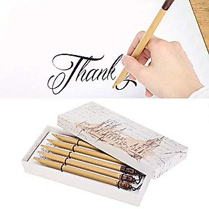 GLOGLOW Comic Dip Pen Set, 5Pcs Calligraphy Dip Pen Set with 5 Nibs Wooden Handler Artist Cartoon Pen Set Cartoon Painting Tool Art Supplies Signature Pen Business Present(Bamboo