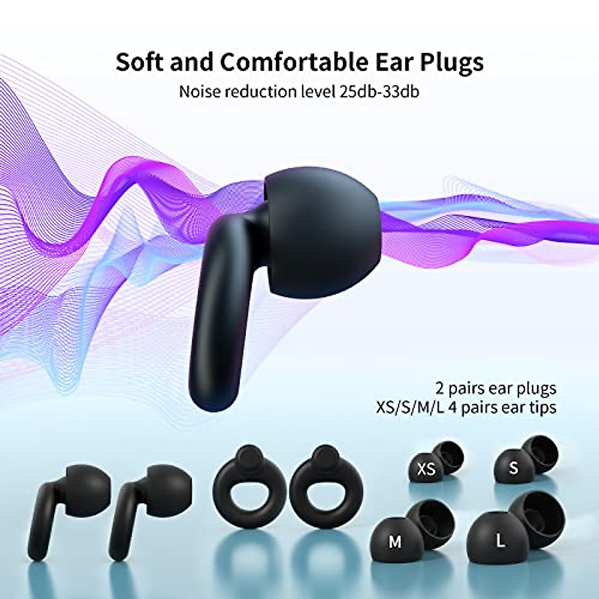 Ear Plugs for Noise Reduction and Sleeping –2 Pairs Reusable Soft Comfortable Ear Plugs–Ideal for Side Sleepers–27dB Noise Cancelling–Black