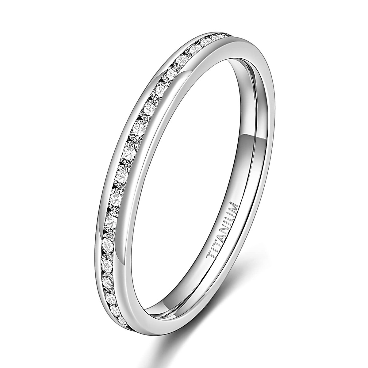TIGRADE 2.5mm Women Titanium Eternity Ring Cubic Zirconia Anniversary Wedding Engagement Band Size 3-13.5 (Silver-2.5mm-1, 5)