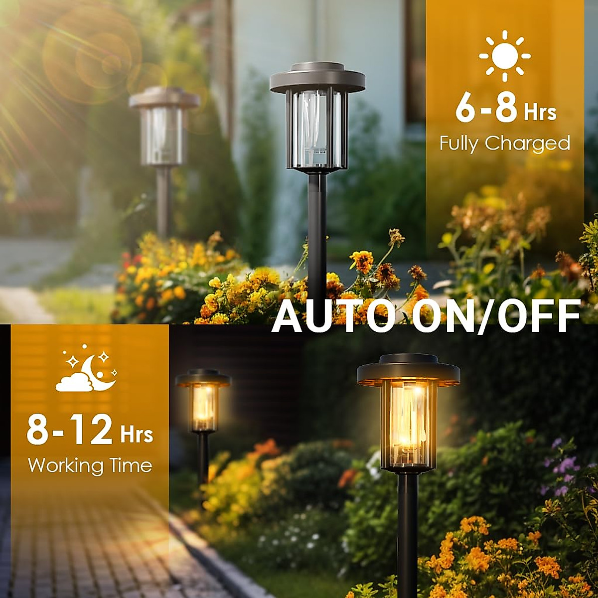SUNCKET Solar Garden Lights, Yard Solar Outdoor Lights 6 Pack, IP65 Waterproof Auto On/Off Long Lasting Lighting Solar Powered Landscape Lights for Yard Walkway Driveway Lawn