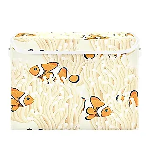 Cute Fish Storage Basket 16.5x12.6x11.8 In Collapsible Fabric Storage Cubes Organizer Large Storage Bin with Lids and Handles for Shelves Bedroom Closet Office