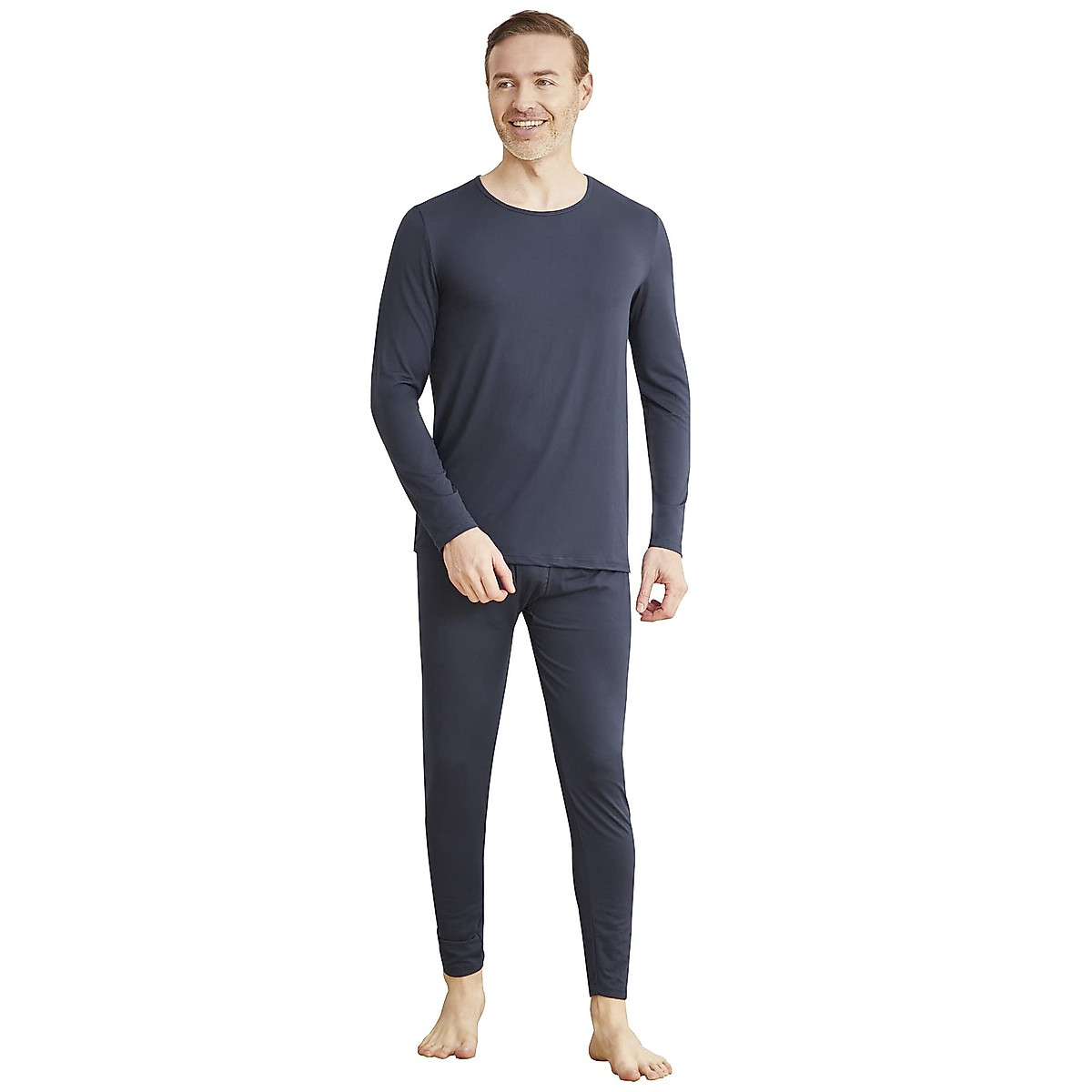 YIMANIE Men's Thermal Underwear Set Long Johns Ultra Soft Top and Bottom Fleece Lined Base Layer Set for Cold Weather Blue