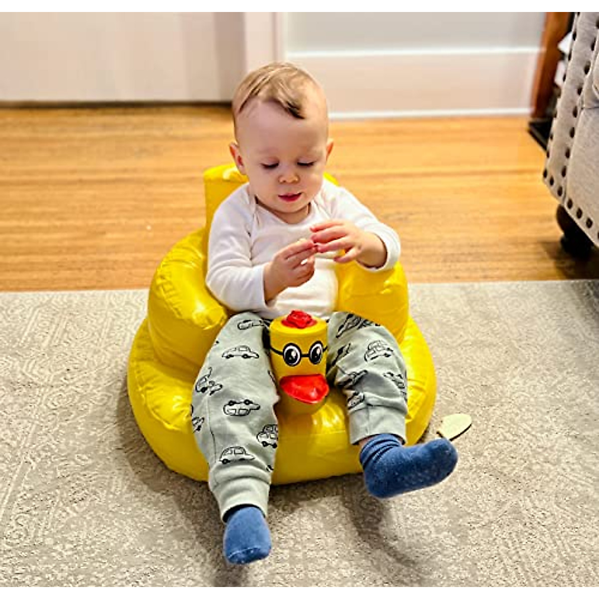Baby Inflatable Seat for Babies 3-36 Months, Built in Air Pump Infant Back Support Sofa, Infant Support Seat Toddler Chair for Sitting Up, Baby Shower Chair Floor Seater Gifts (Yellow Duck)