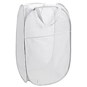 Handy Laundry Mesh Popup Hamper – Foldable Lightweight Basket for Washing – Durable Clothing Storage for Kids Room, Students College Dorm, Home, Travel & Camping – White Pop-up Clothes Hamper