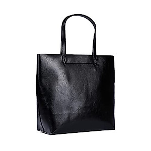 NC Large Leather Tote - Womens Slouchy Shoulder Bag with Open Top, Big Capacity Handbag (True Black)