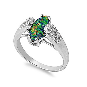 Marquise Center Black Simulated Opal Ring 925 Sterling Silver Size 7