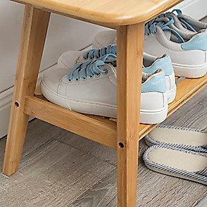 WILK Bamboo Shoe Rack for Entryway, Shoe & Entryway Bench, 2-Tier Shoe Cabinet