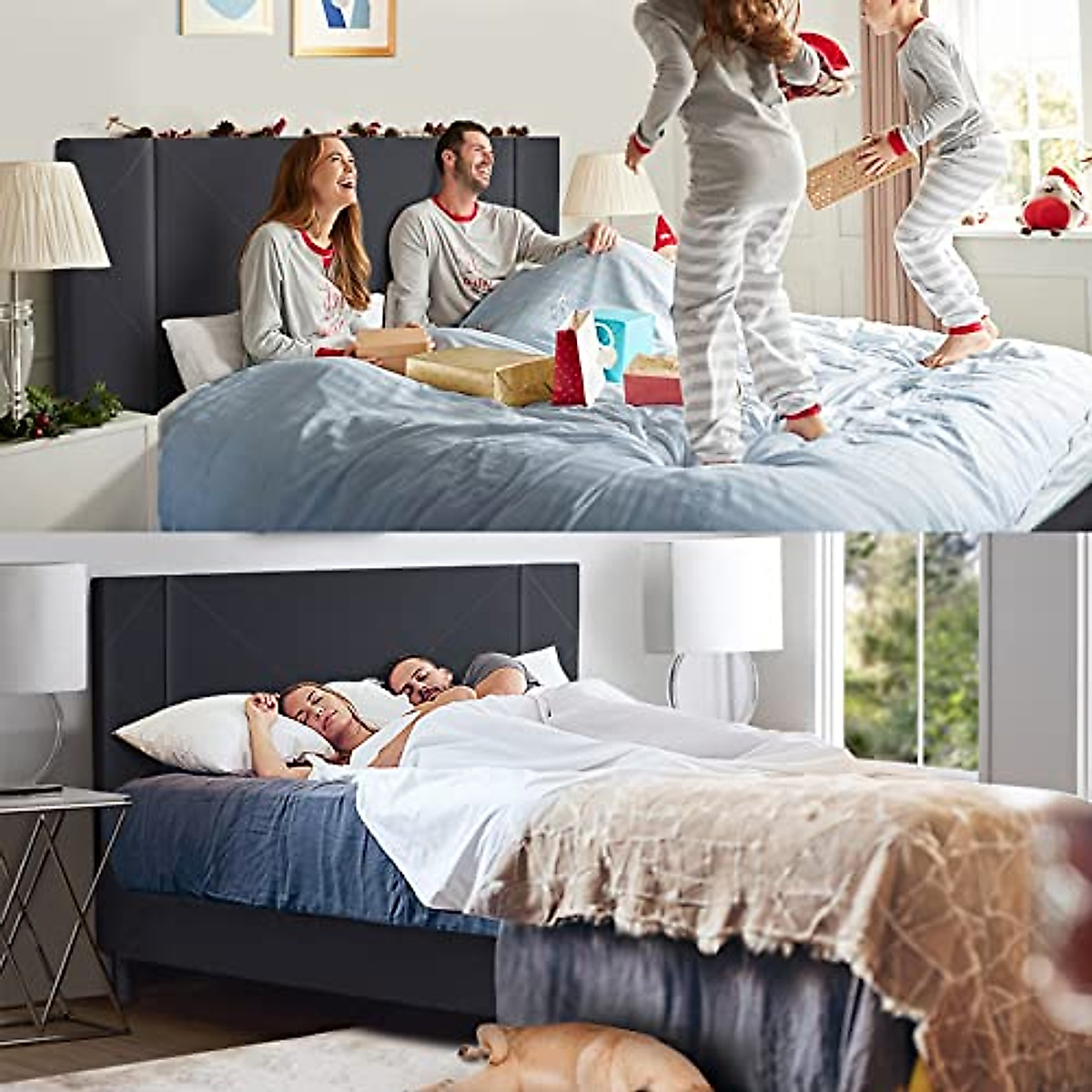 ASECAM Queen Size Bed Frame, Black Velvet Upholstered Platform Bed with Full Headboard, Mattress Foundation, Strong Wood Slat Support Bed Frames, No Box Spring Needed, Noise Free,Easy Assembly