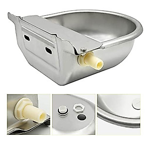 ZHEQOGZH Stainless Steel Automatic Waterer Bowl with Float Valve Upgraded Drain Plug and Braided Hose, Auto Float Water Bowl Dog Water Trough for Livestock Goat Pig Waterer