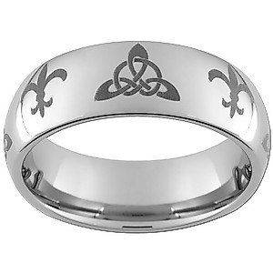 Custom Jewelry 8mm Tungsten Carbide Dome Fleur De Lis & Celtic Triquetra Knot Ring (full & half sizes 5-15) Size 11