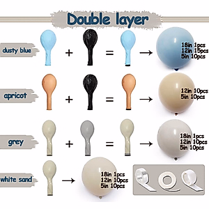 Dusty Blue Brown Balloon Garland Double Stuffed Blue Tan Balloons White Sand Grey Latex Balloons Neutral Balloon Arch Kit For Teddy Bear Baby Shower Boho Birthday Gender Reveal Party Decorations