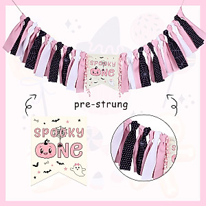 Halloween 1st Birthday High Chair Banner for Girls Pink and Black The Spooky One Birthday High Chair Banner Halloween Theme First Birthday Party Highchair Pumpkin Garland Halloween Party Decorations