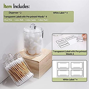2 Pack Dustproof Storage Box for Cotton Ball, Cotton Swab, Cotton Round Pads, Floss - 10 Oz Clear Plastic Apothecary Jar Set for Bathroom Canister Storage Organization, Vanity Makeup Organizer