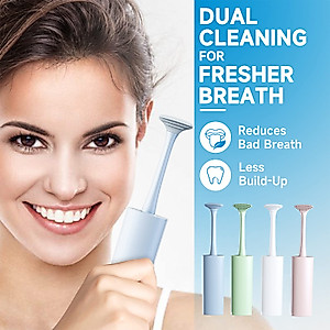 𝟒 𝐏𝐀𝐂𝐊 𝐓𝐨𝐧𝐠𝐮𝐞 𝐒𝐜𝐫𝐚𝐩𝐞𝐫 𝐂𝐥𝐞𝐚𝐧𝐞𝐫, Tongue Brush Scrapers with Travel Handy Case for Adults, Kids, Children, Healthy Oral Care, Easy to Use, Solft Help Fight Bad Breath