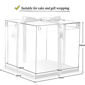 XININSUN 6Pcs Tall Cake Boxes Clear cake Box with Ribbon, 12x12x 10inch,Ideal for Large 10" and 12" Inch Tall Layer Tiered Cakes and Clear Gift Boxes for Wedding Party and Gift Display - White