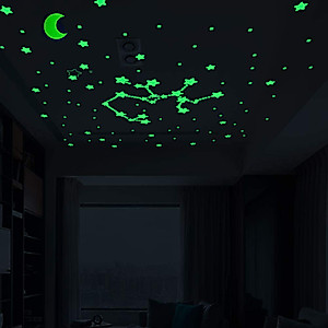 Finduat 466 Pcs Glow in The Dark Stars and Moon Wall Stickers, Glowing Stars and Moon for Ceiling and Wall Decals, Perfect for Kids Bedding Room or Party Birthday Gift(Green)