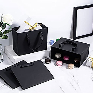 Katfort Black Gift Bags 36 Pack, 9''×4''×7'' Black Retail Bags for Small Business, Reusable Kraft Black Paper Bags with Handles Bulk for Shopping, Wedding, Party, Gift, Retail