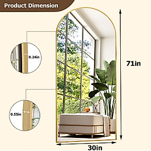 GLSLAND-30x71 inch Wall Mount Arched Full Length Mirror-Aluminum Alloy Frame High Definition-Full Body Mirror for Bedroom or Living Room,Gold