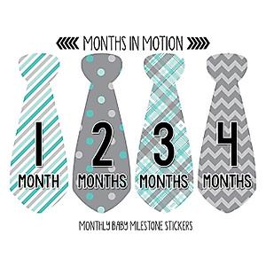 Months In Motion Monthly Baby Tie Stickers - Boy Month Milestone Necktie Sticker - Onesie Month Sticker - Infant Photo Prop for First Year - Shower Gift - Newborn Keepsakes