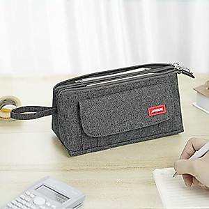 Big Capacity Pencil Case Large Pen Pouch Bag Office College School Travel Organizer Stationery Pouch Zipper Pencil Holder with Easy Grip Handle (Grey)