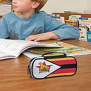 Zimbabwe Flag Pencil Pen Case Portable Pen Bag with Zip Travel Makeup Bag Stationery Organizers for Home Office