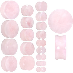Body Candy 25mm Womens 2Pc Pink Rose Quartz Stone Double Flare Plug Earring Ear Plug Gauges Set of 2