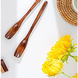Wooden Coffee Spoons Long Handle Wooden Tea spoon Wooden Mixing Honey Spoon Handmade Wood Stirring Spoon for Kitchen Stirring Dessert Honey Spoons(9PCS)