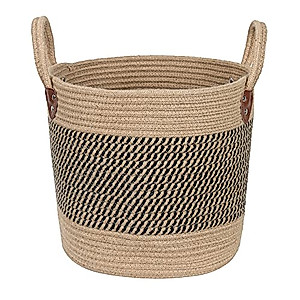 ZOES HOMEWARE 14"x12" Natural Jute Rope Woven Storage Basket with Handles for Plant, Blankets,Toys - Living Room Home Decor,Multifunctional Basket for Organizer,Picnic,Artificial Tree brown