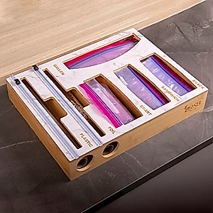 Premium Bamboo Ziplock Storage organizer, Wall Mounting Ziplock Bag Organizer, Foil and plastic wrap organizer, 6 in 1 Drawer Organizer, Marble Kitchen Organizer