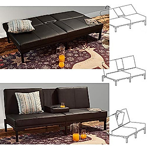 LOKATSE HOME Futon Sofa Bed Modern Faux Leather Couch Convertible Folding Recliner Living Room Furniture with 2 Cup Holders, Black