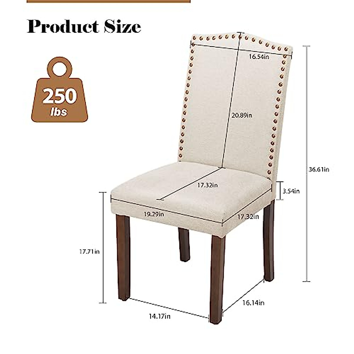 Dining Chairs Set of 2, Kitchen Chairs, Modern Upholstered Fabric Dining Room Chair with Nailhead Back and Wood Legs, Mid-Century Accent Side Chair for Living Room, Bedroom, Kitchen