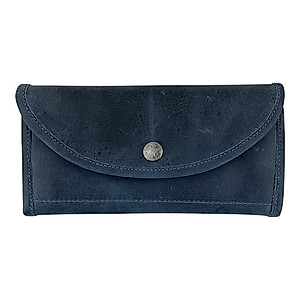 Hide & Drink, Full Grain Leather Snap Clutch Wallet for Women, Money Holder and Card Organizer with Zippered Pouch, Handmade, Slate Blue