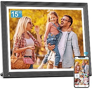 Digital Picture Frame 15-Inch Large Digital Photo Frame - 32GB WiFi Fullja Smart Frame, Remote Control, Full Function, Share Photos via App Email, Unlimited Cloud Storage, Wall Mounted for Home Decor