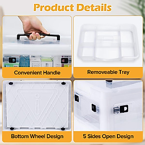 Gifhomfix Extra Large Medicine Storage Box with Handles, First Aid Box Clear Medical Supply Organizer with Removable Tray, Multipurpose Plastic Medicine Chest with Wheels
