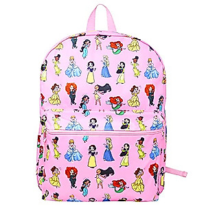 Disney Princess Backpack with Lunch Box for Girls Kids - 16" Princess Backpack, Disney Princess Lunch Box, Water Pouch, Stickers, More | Disney Princess Backpack and Lunch Box Set
