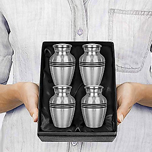 Trupoint Set of 4 Small Urns for Human Ashes Adult Male or Female - Holds 0.75 Lbs. Per Mini Urn, 2.75" x 1.75" Mini Cremation Urns, Keepsake Burial Urns with Case & Bags - Pewter