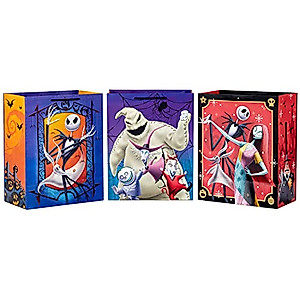 Hallmark Disney The Nightmare Before Christmas 13" Large Gift Bag Bundle (3 Bags: Jack Skellington, Zero, Sally, Lock, Shock and Barrel) for Halloween, Christmas, Birthdays