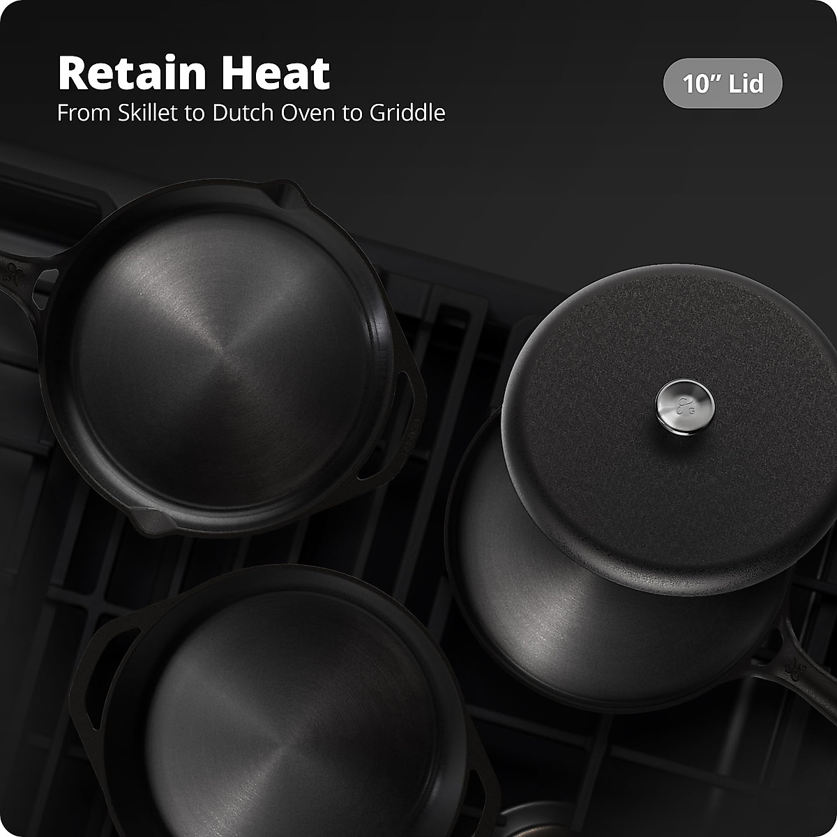 Greater Goods Cast Iron Lid - Pre-Seasoned Lid for a gG 10-inch Cast Iron Skillet, Griddle, and Dutch Oven, Designed in St. Louis