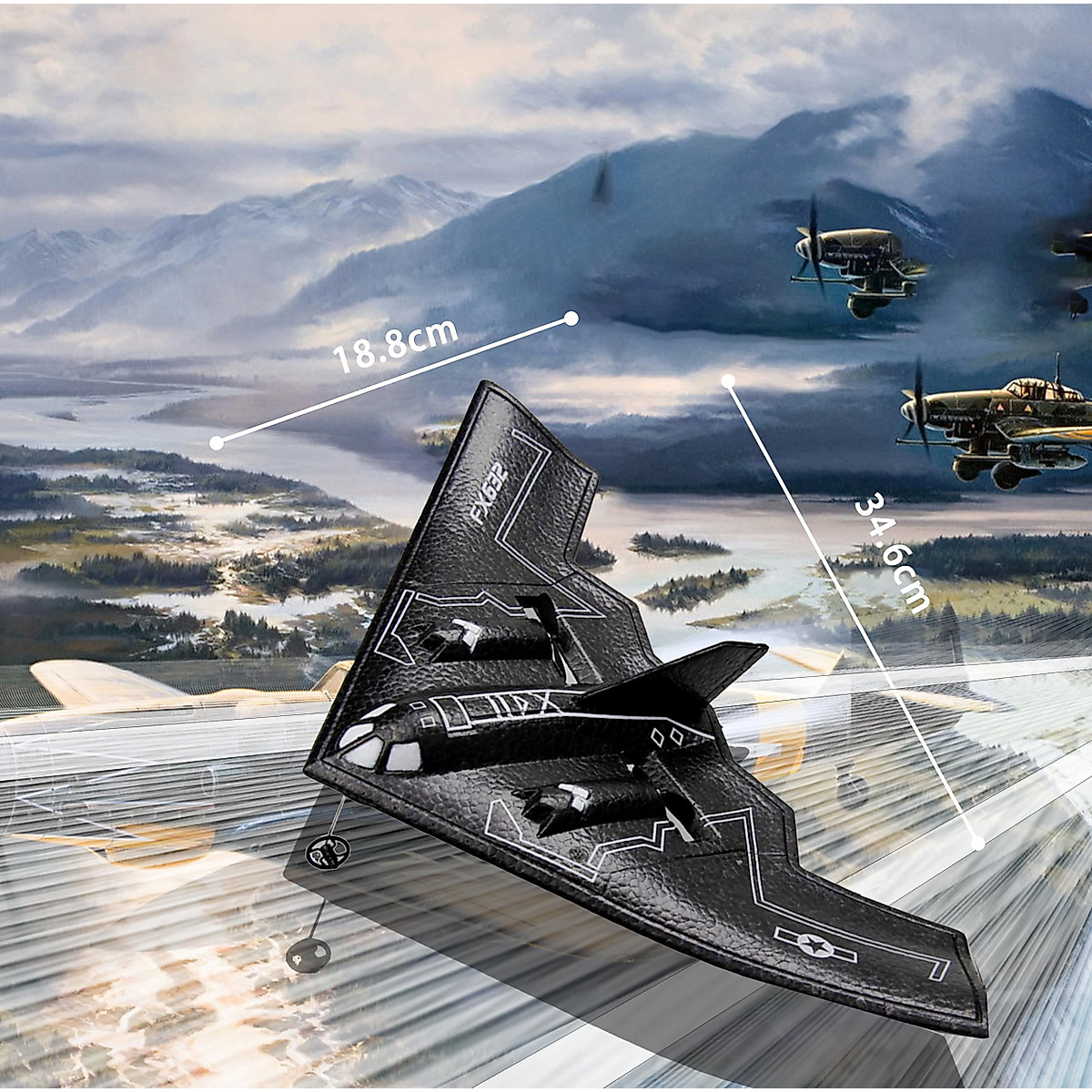 Eayaele RC B-2 Spirit Bomber Plane, 2CH Remote Control Airplane Foam Toy for Beginners Easy Ready to Fly Kids Boys (Black)