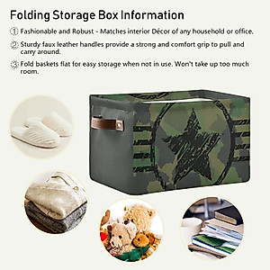 Military Camouflage Storage Basket Storage Bin Rectangular Collapsible Storage Box with Leather Handles Laundry Baskets Organizer for Kitchen, Bedroom