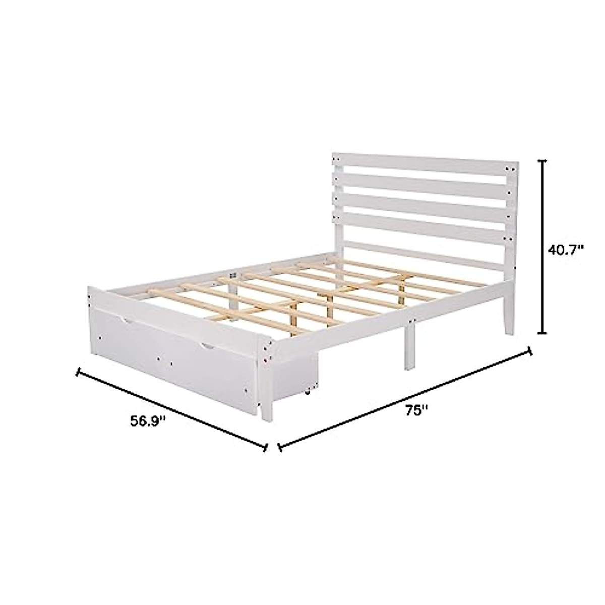 Lepfun Full Bed Frame with Drawers,Wood Full Size Platform Bed Frame with Headboard, Full Storage Bed for Kids Girls Boys, No Box Spring Needed, White
