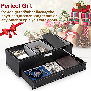 Baoyun Mens Valet Tray, Nightstand Organizers for Men, Leather Jewelry Storage Box Bedside Table Organizer EDC Catch All for Jewelry Key Wallet and Phone