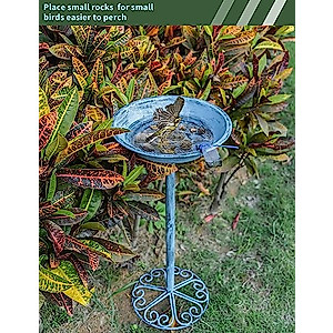 Bird Baths for Outdoors 25.5 Inch Height Outdoor Garden Bird Feeder Metal Birdbath with Dragonfly for Garden Yard and Lawn Decoration,Blue