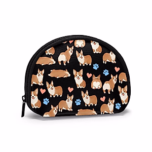 Cute Corgi Dog Canvas Small Coin Purse Pouch Change Wallet Card Holder with Zipper for Women Girls Gift