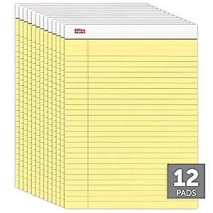 Office Depot(R) Perforated Writing Pads, 8 1/2" x 11 3/4", Legal Ruled, Canary, Pack Of 12