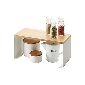 Yamazaki Home Wood-Top Stackable Kitchen Rack-Modern Counter Shelf Organizer, White